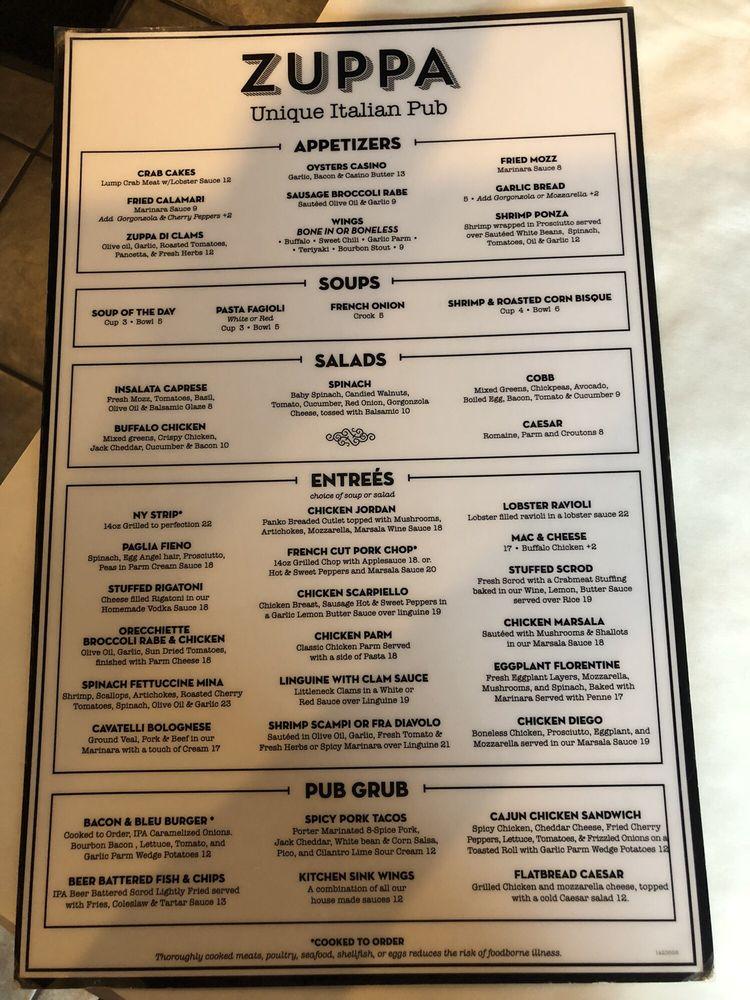 Menu at Zuppa - Unique Italian Pub, Wolcott