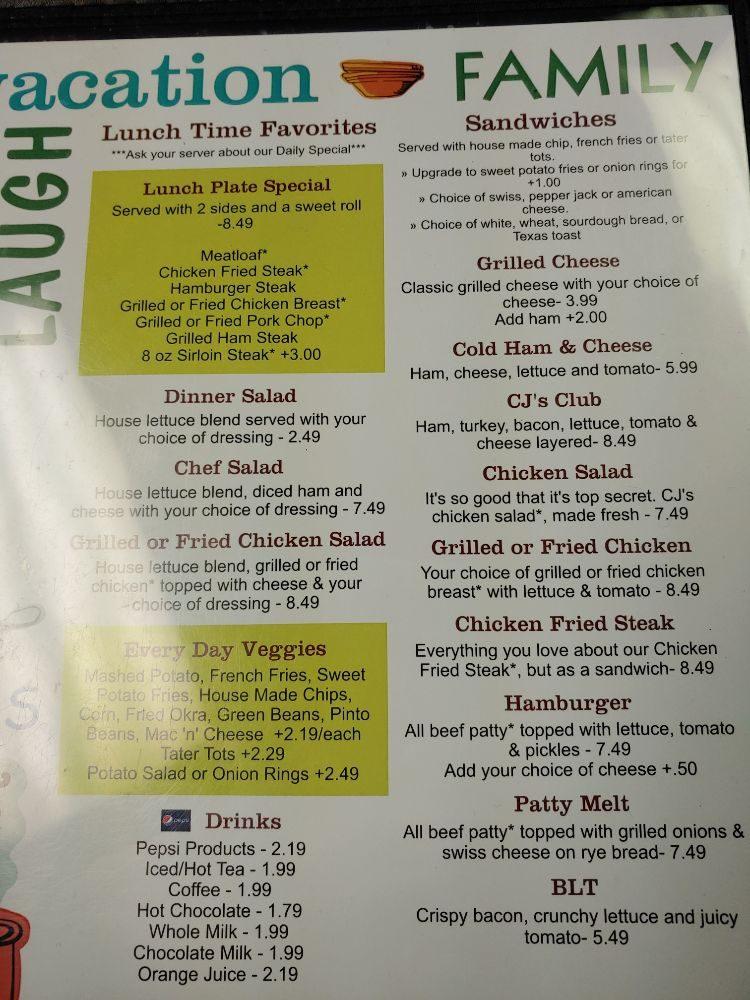 Menu at Cj's Cafe, Azle
