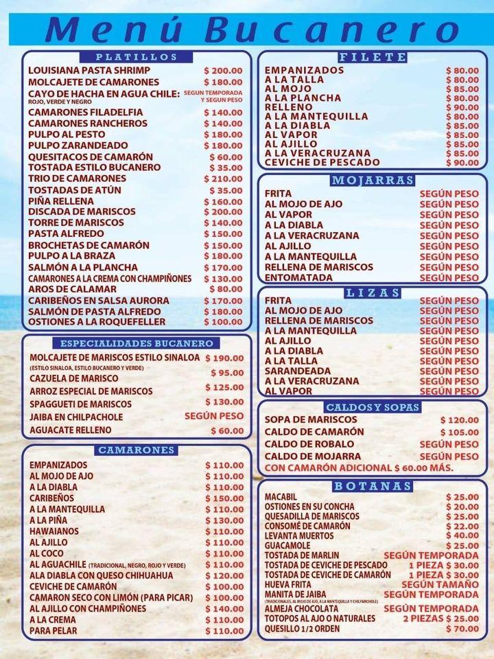 Carta del restaurante EL BUCANERO Cockteles Y Mariscos, Tuxtla Gutiérrez