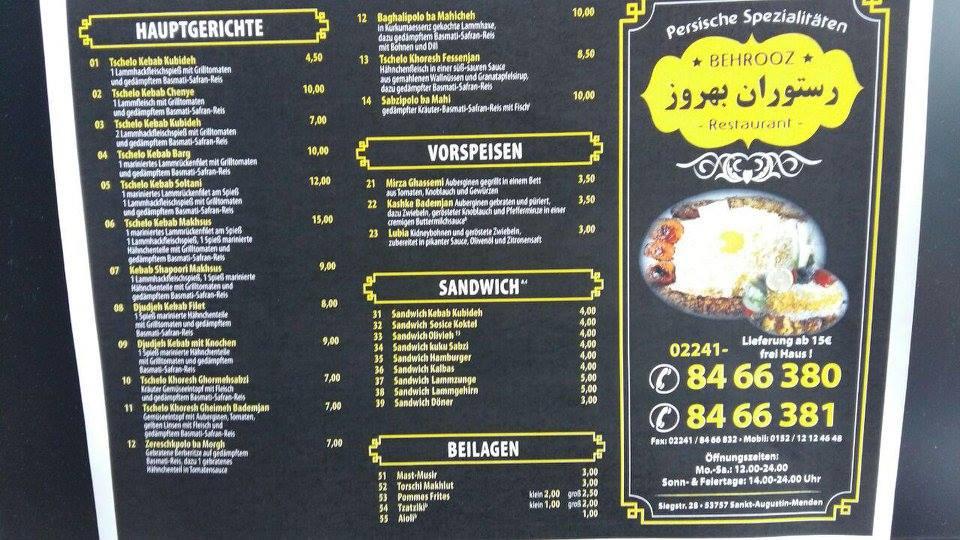 Speisekarte von Behrooz Restaurant - Persische Spezialitäten, Sankt ...