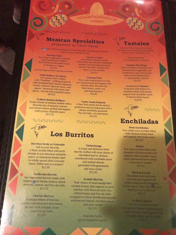 Menu at Don Diego's of Indian Wells pub & bar, Indian Wells