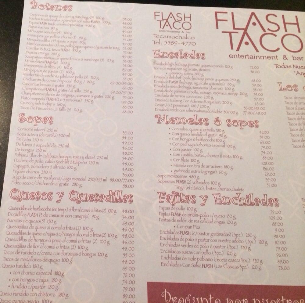Menu at Flash Taco restaurant, Naucalpan, Av de las Fuentes 17-Local-C
