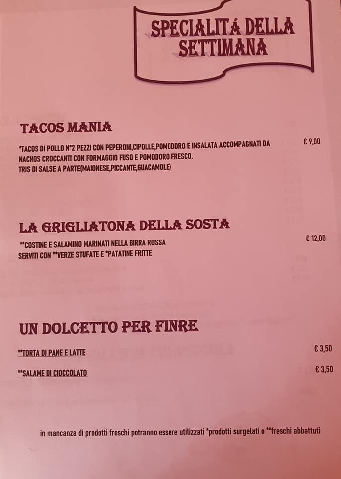 Menu at La Sosta restaurant, Malesco