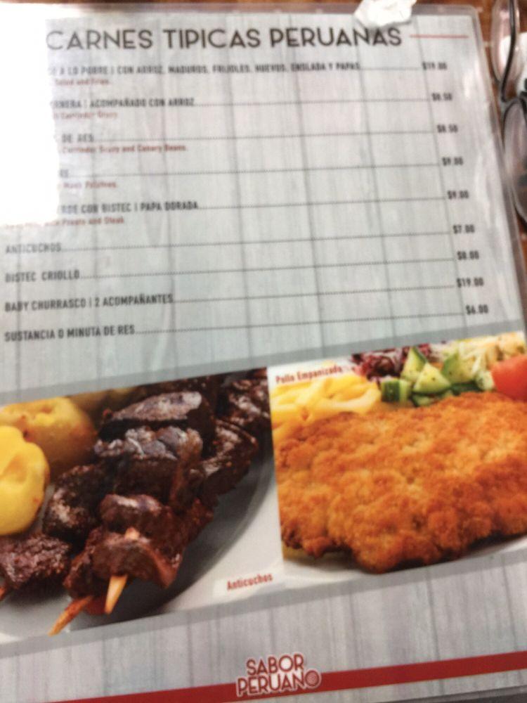 Menu at Sabor Peruano restaurant, West New York, Bergenline Ave