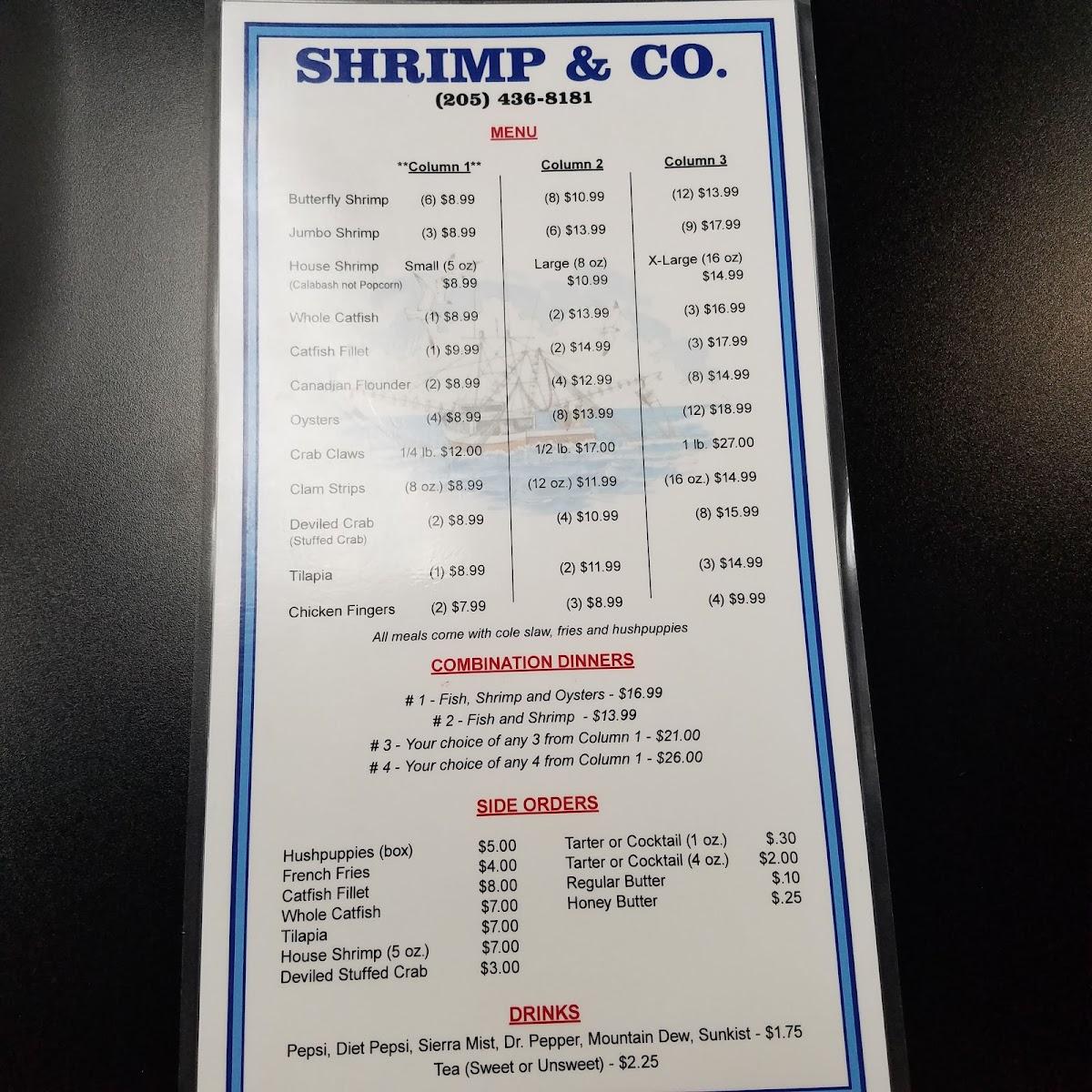 Menu at Shrimp and Company restaurant, Hueytown