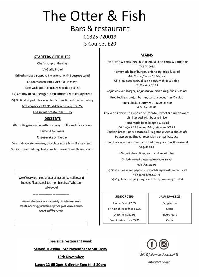Menu at The Otter And Fish pub & bar, Darlington