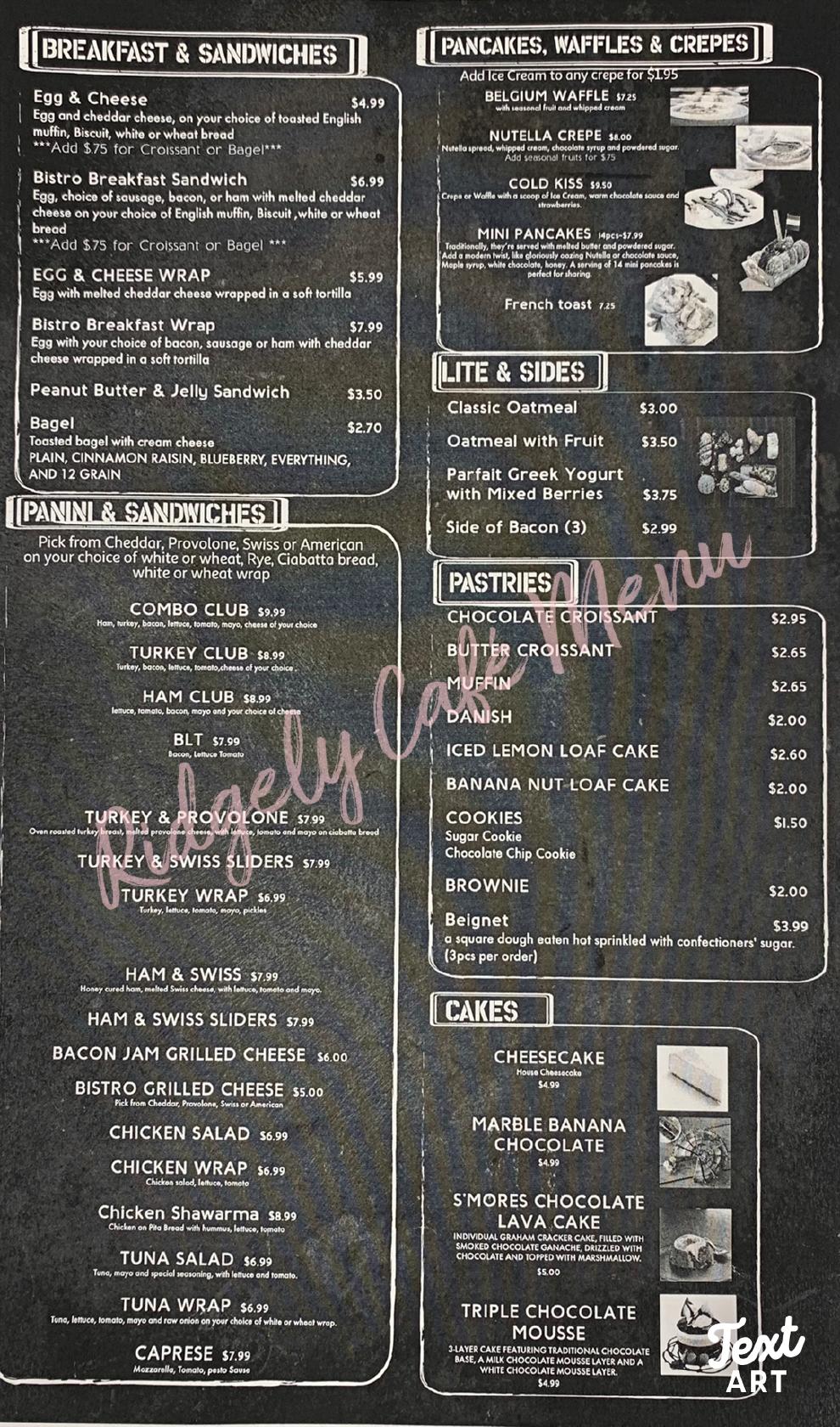 Menu at Ridgely Cafe, Ridgely