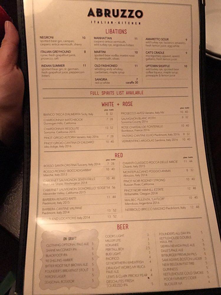 Menu at Abruzzo Italian Kitchen restaurant, Whitefish
