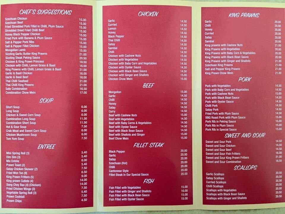 Menu at BNE Asian Restaurant, Cardiff