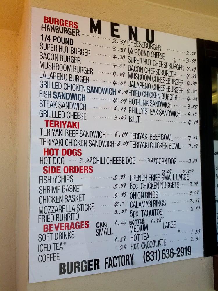 Menu at Burger Factory restaurant, Hollister