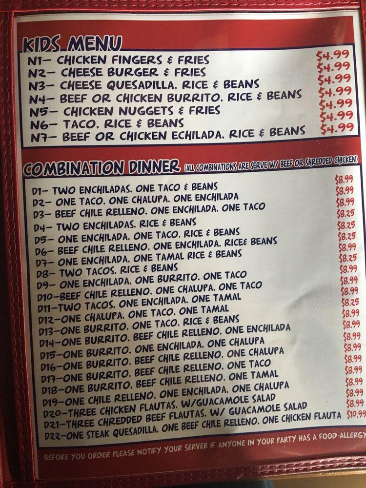 Menu at El Tejano pub & bar, Helena, Co Rd 52