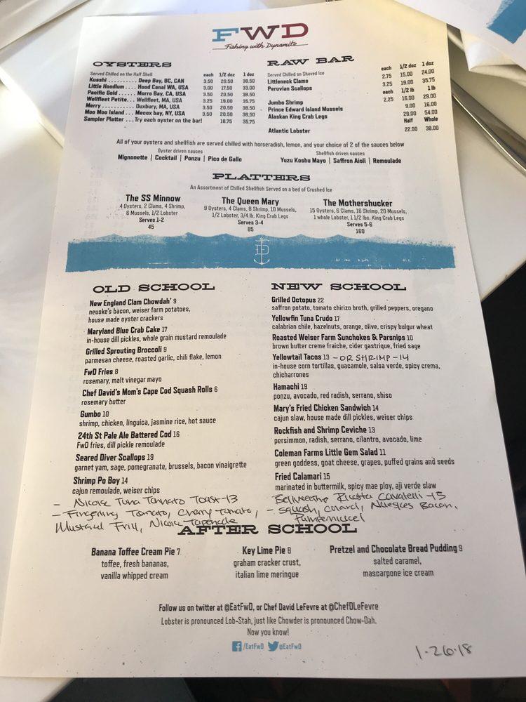 Menu at Fishing With Dynamite pub & bar, Manhattan Beach