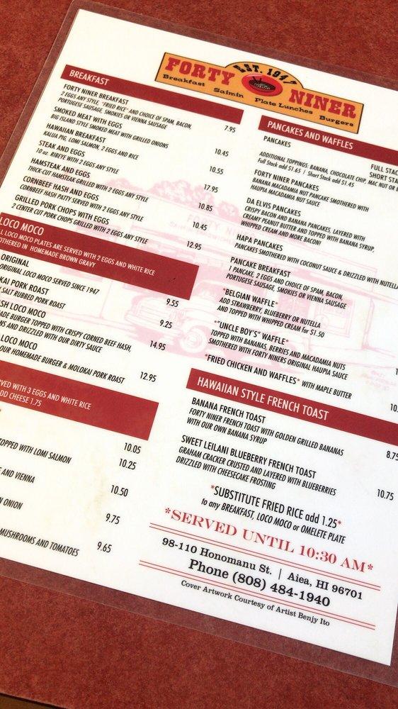 Menu at Forty Niner Restaurant, Aiea
