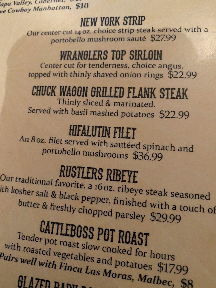 Menu at HiFalutin Rapid Western Grill steakhouse, Tucson