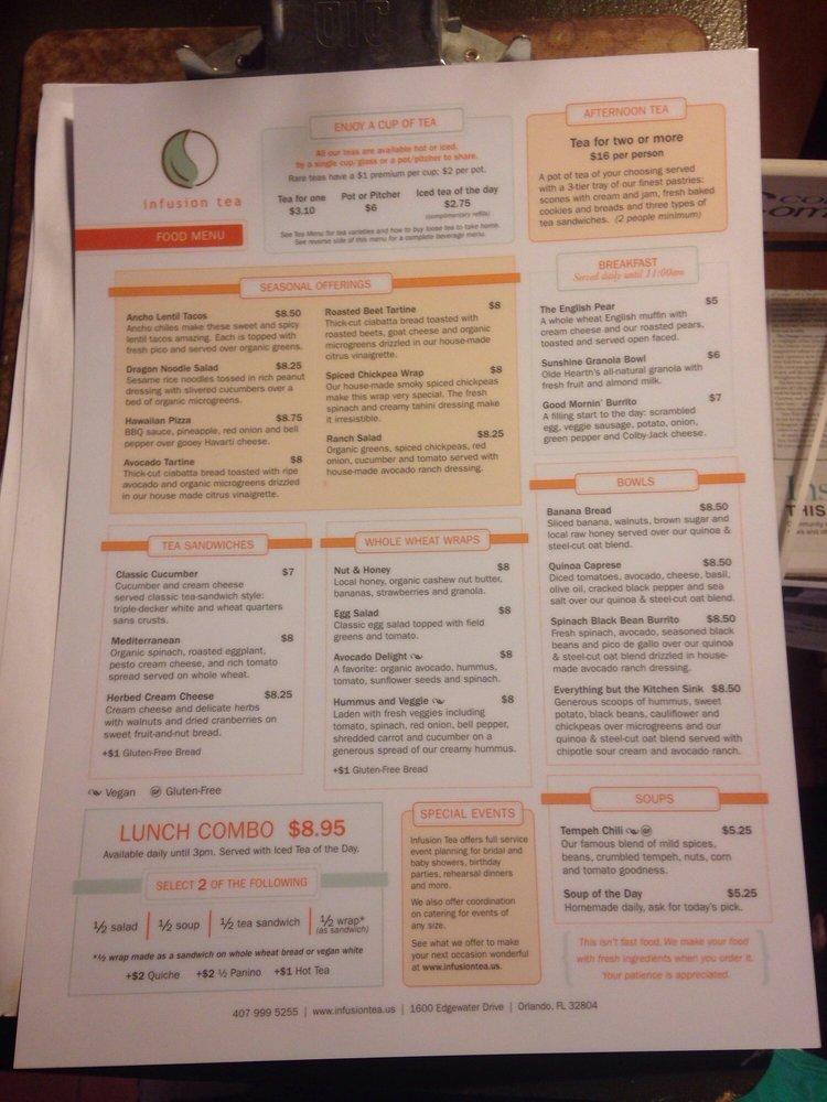 Menu at Infusion Tea cafe, Orlando, Edgewater Dr