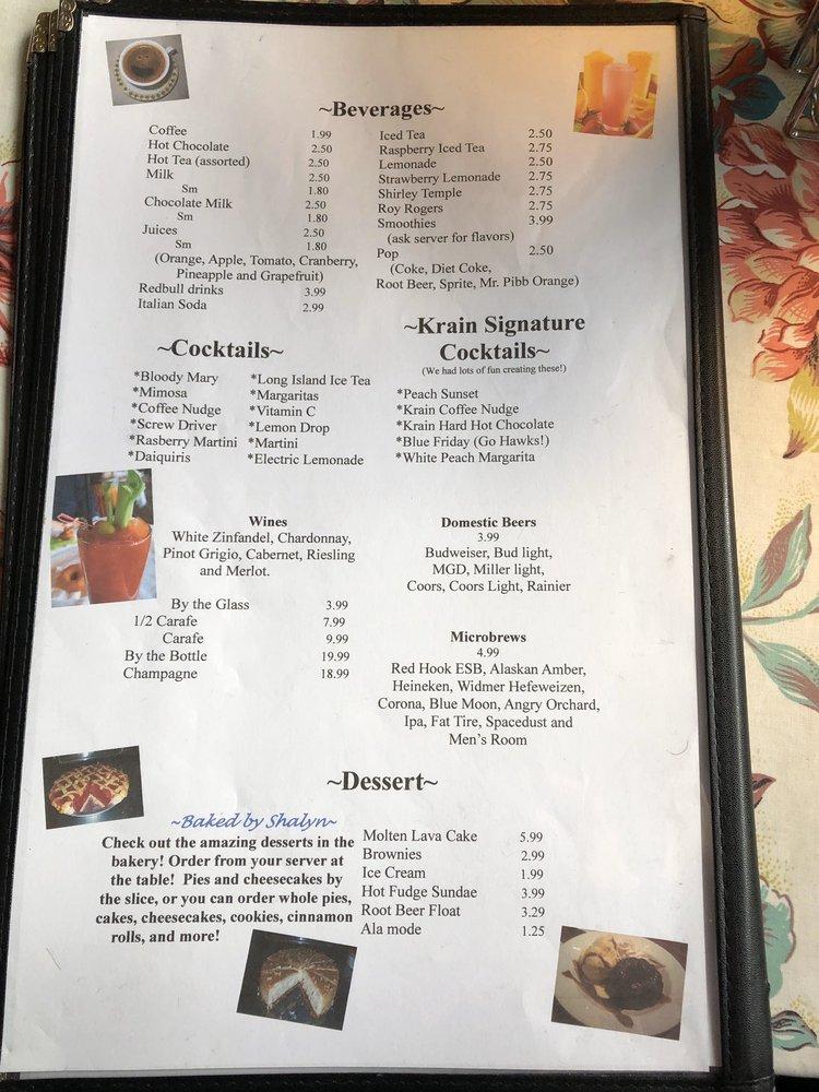 Menu at Krain Corner restaurant, Enumclaw