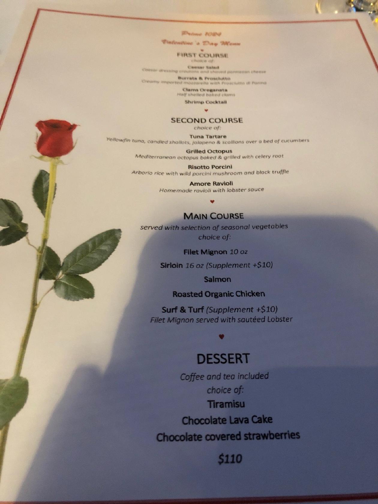 Menu at PRIME 1024 steakhouse, Roslyn