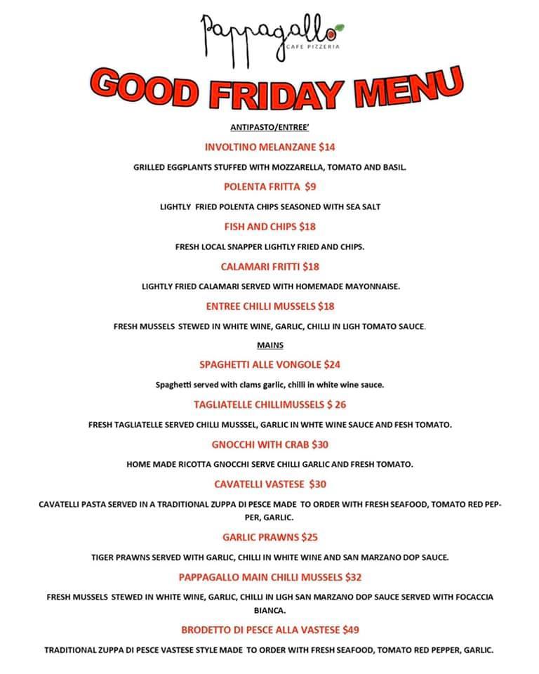 Menu at Pappagallo pizzeria, Leederville