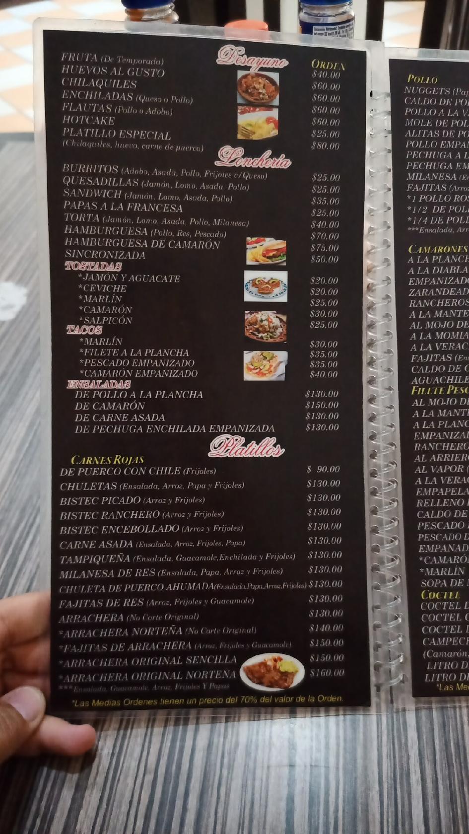Carta del restaurante Mocambo, Nochistlán del Mejía