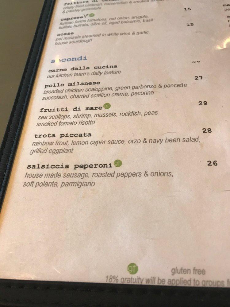 Menu at Riva restaurant, Gananoque