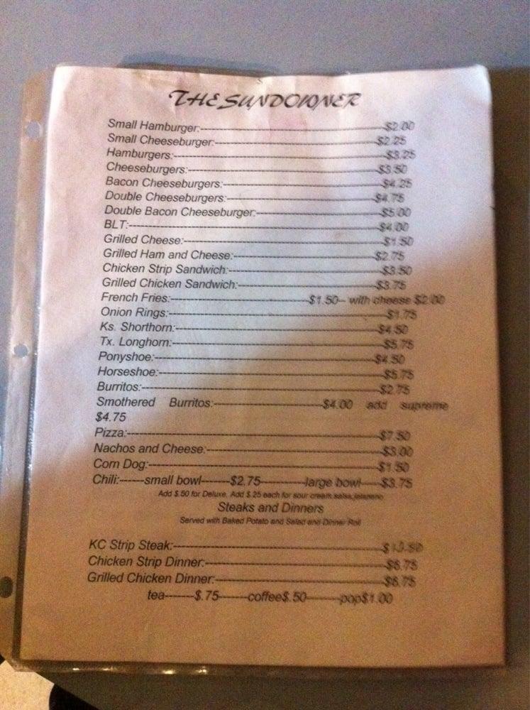 Menu at The Sundowner Bar, Speed