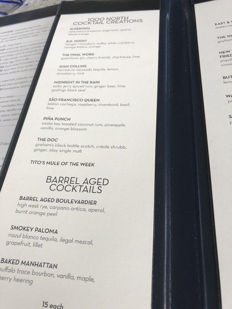 Menu at 1000 NORTH pub & bar, Jupiter