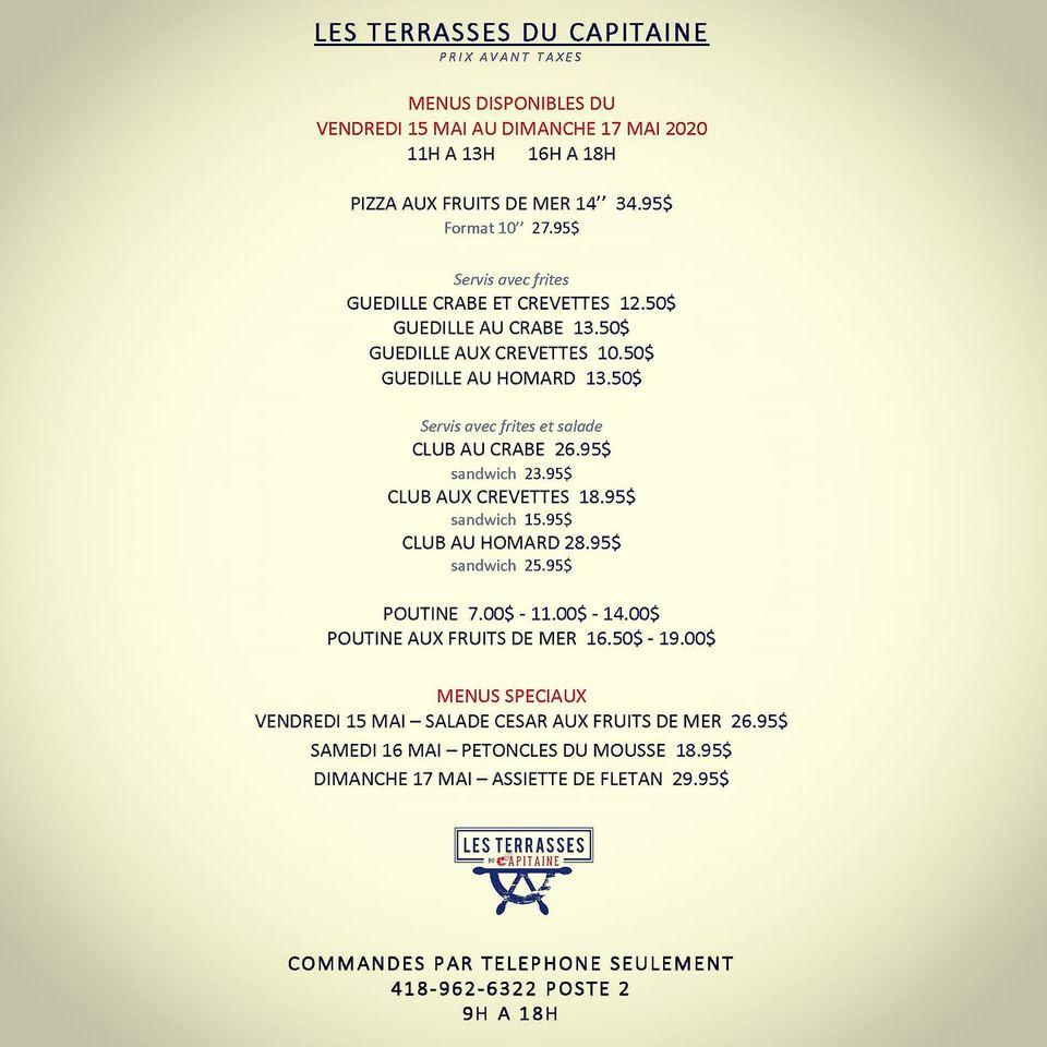 Menu au Casse-Croûte du Pêcheur restaurant, Sept-Iles