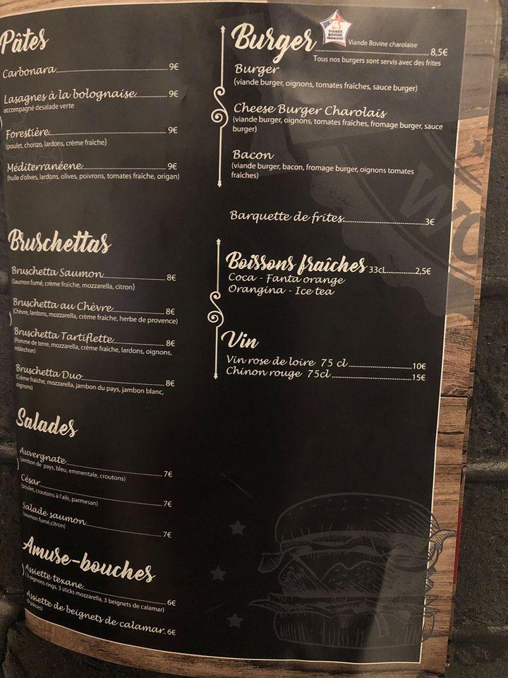Menu at Chez Sam restaurant, Segré