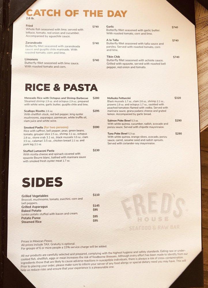 Menu at Fred's | The best seafood in Cancun restaurant, Cancún