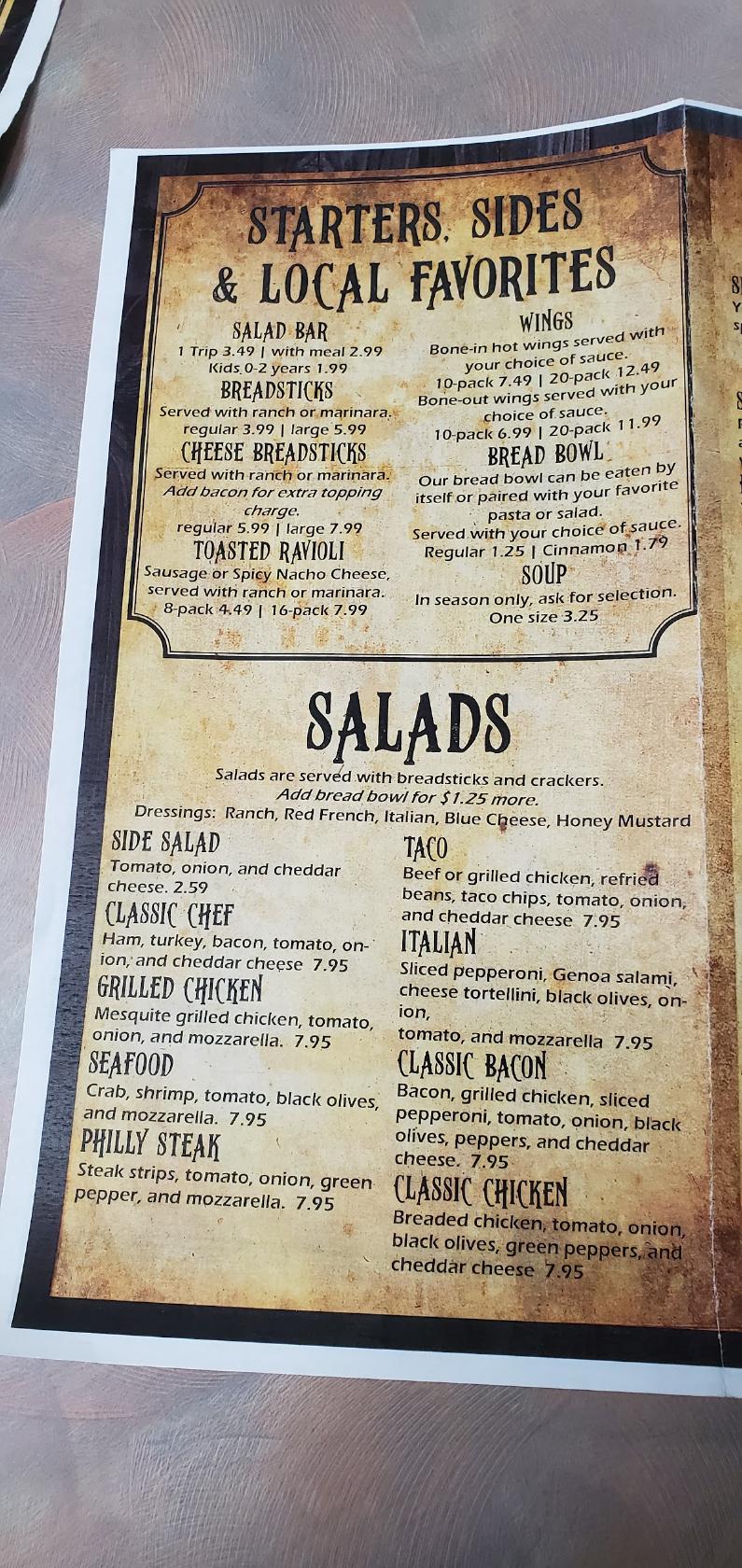 Menu at Outlaw Pizza pizzeria, Corydon