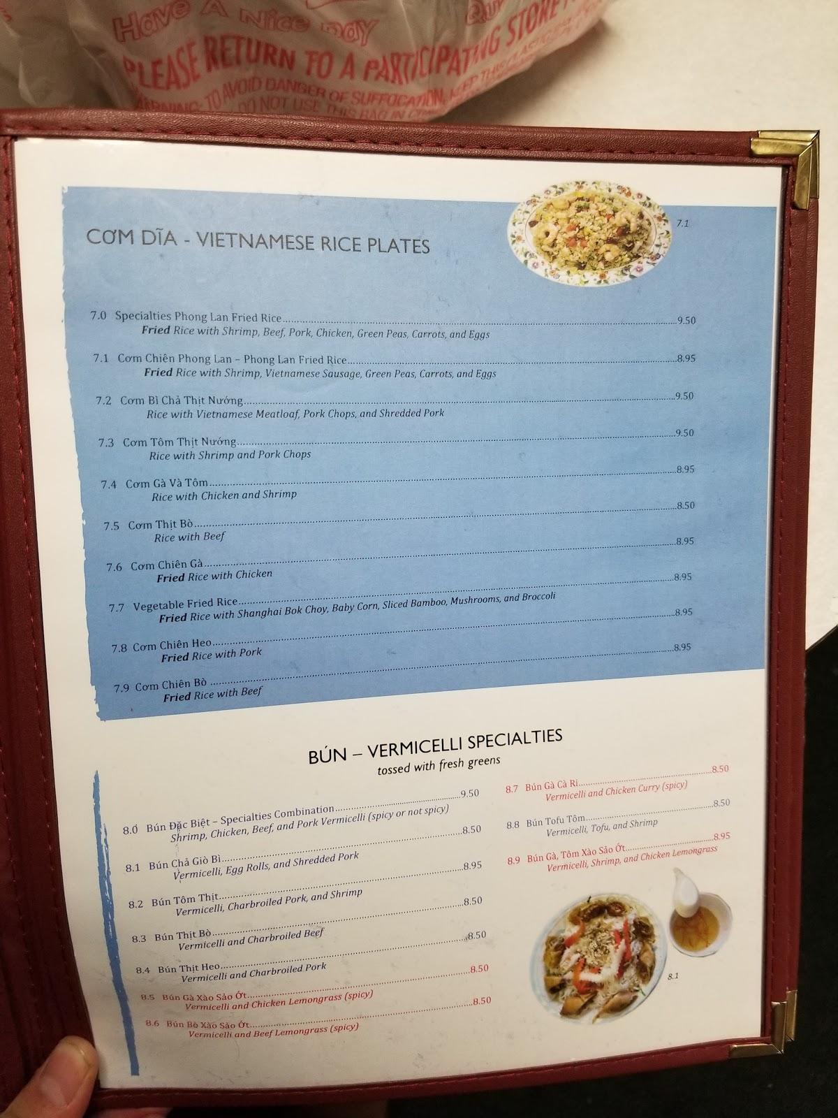 Menu at Phong Lan Restaurant, Cedar Rapids