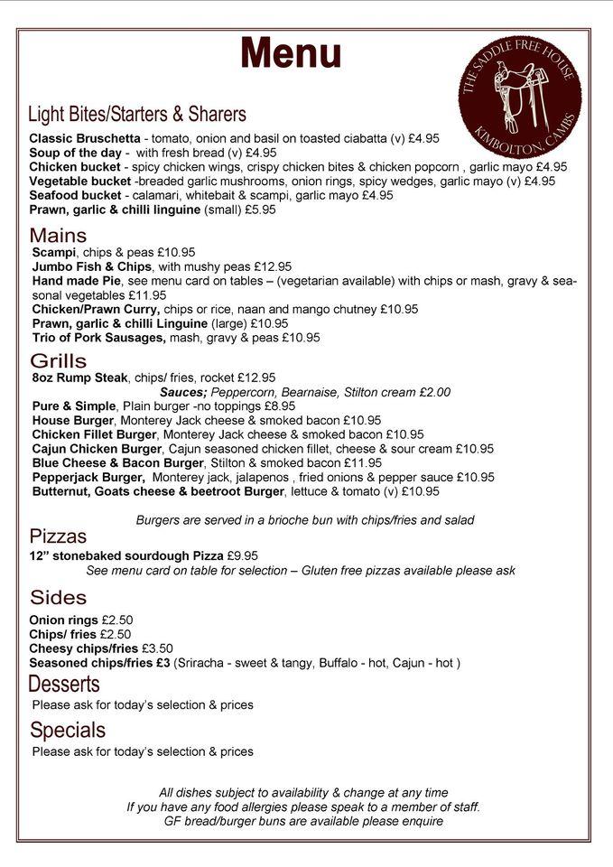 Menu at The Saddle pub & bar, Kimbolton, 26 High St