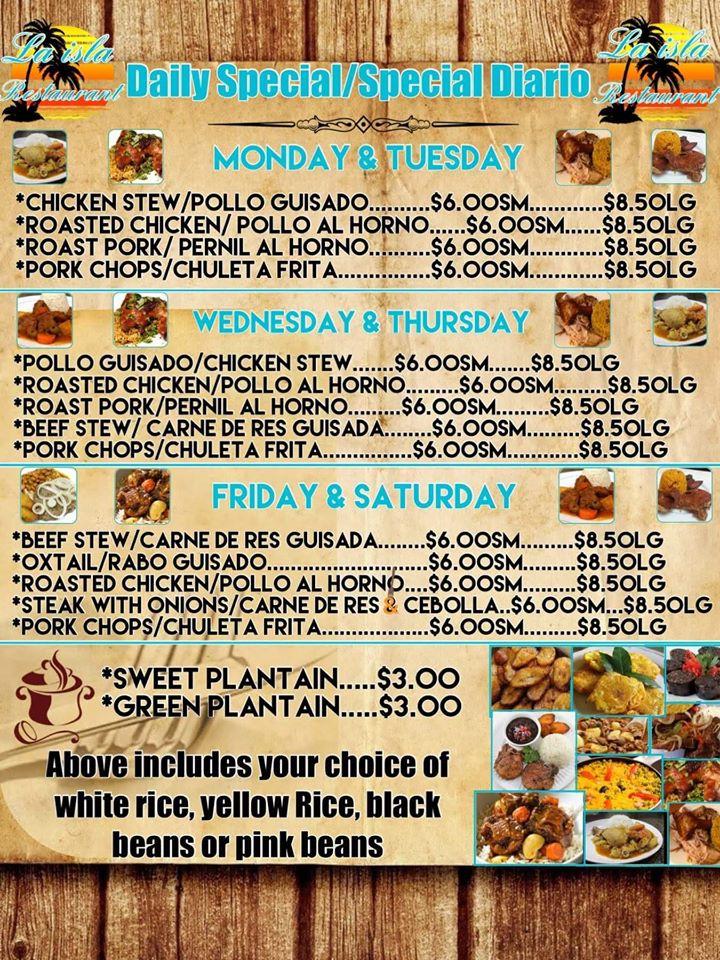 Menu at La Isla Restaurant, Endicott
