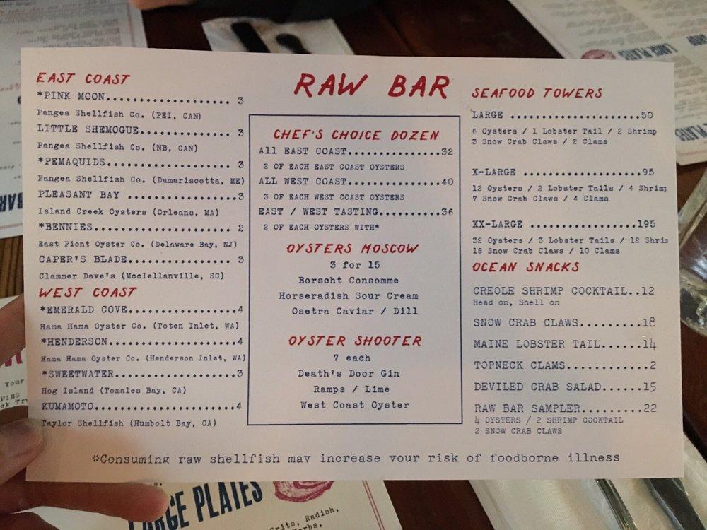 Menu at Muddy Waters Oyster Bar, Pittsburgh