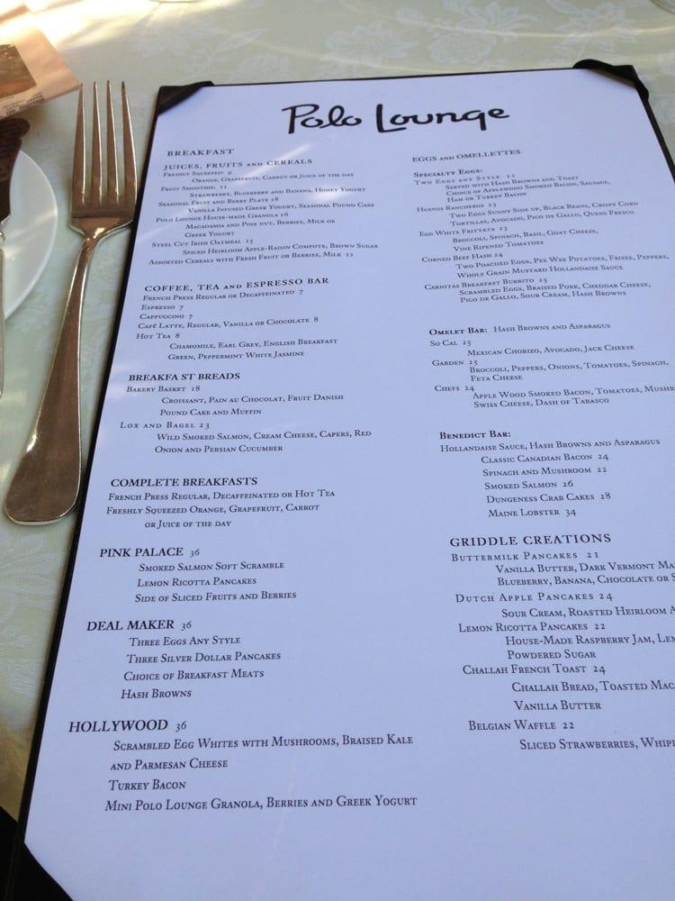Menu at Polo Lounge restaurant, Beverly Hills