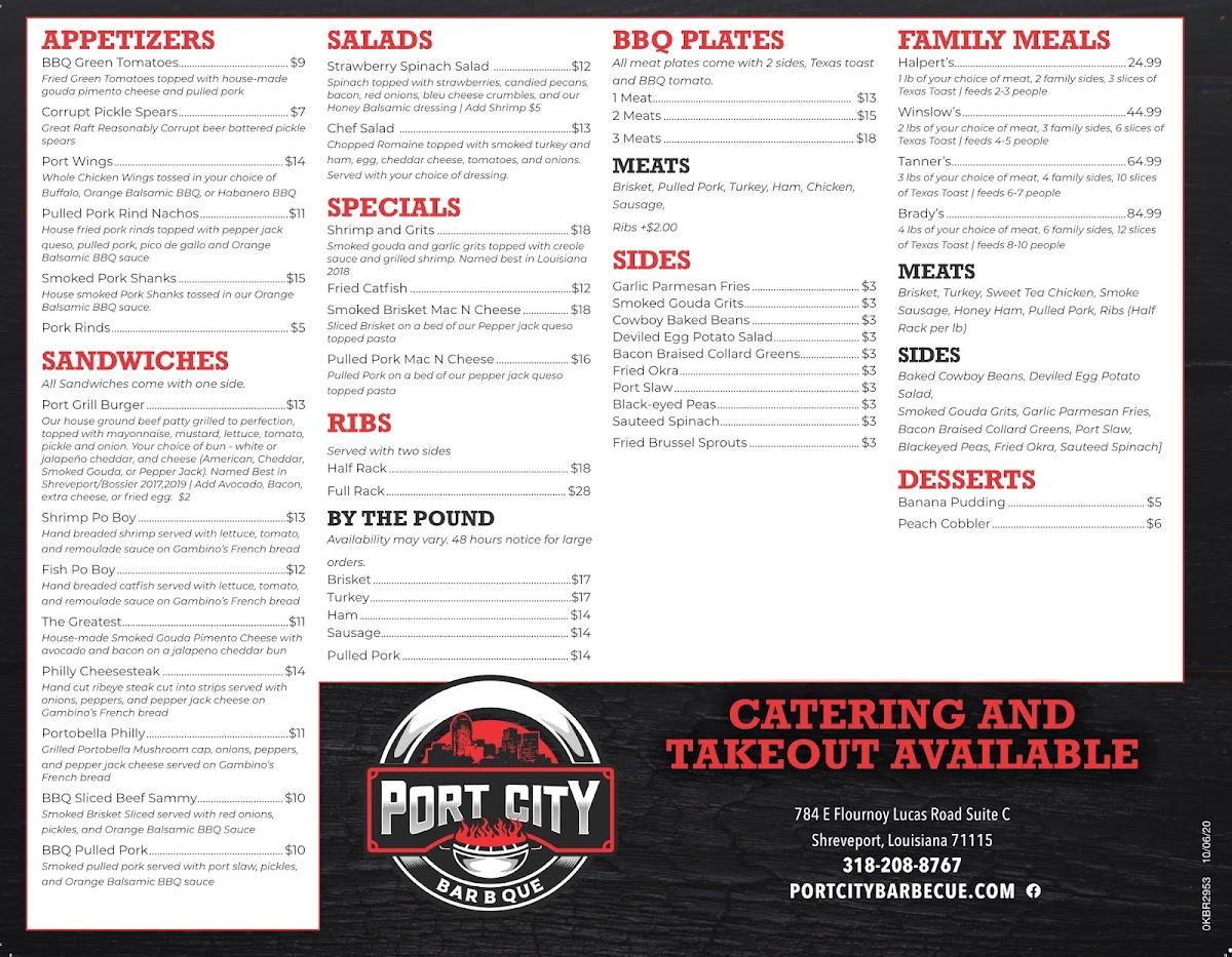Carta de Port City Bar B Que, Bossier City