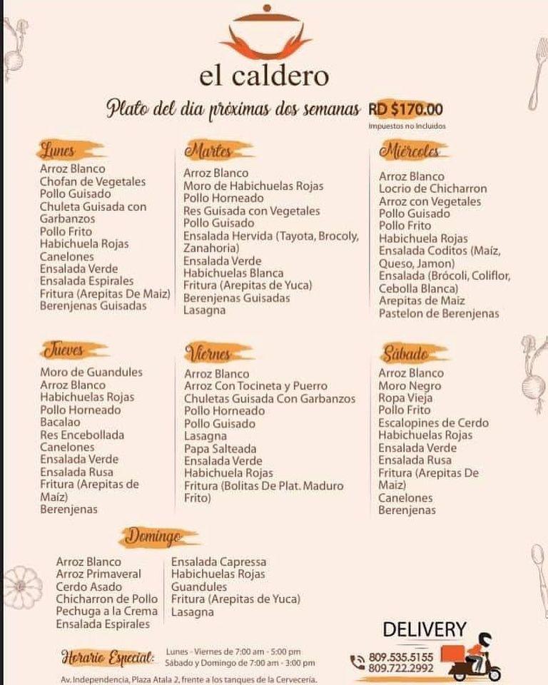 Menu at Restaurant El Caldero, Santo Domingo, C3V5+8WF