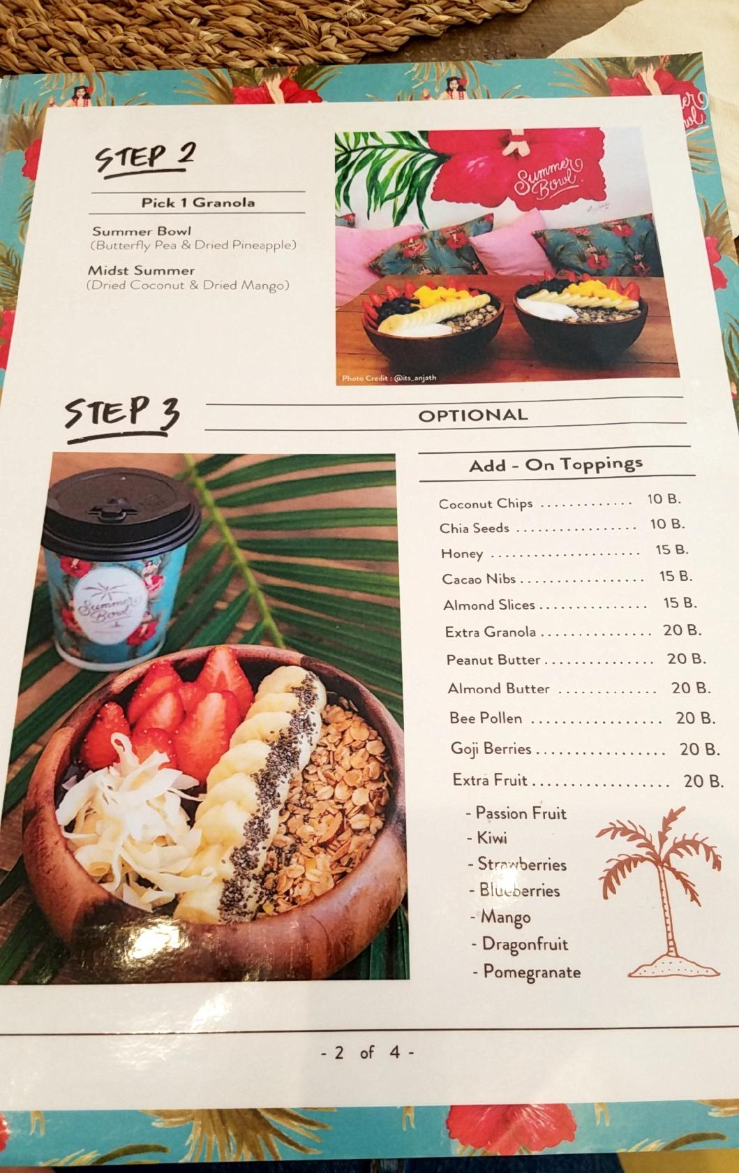 Menu at Summer Bowl BKK cafe, Bangkok, Street level seenspace