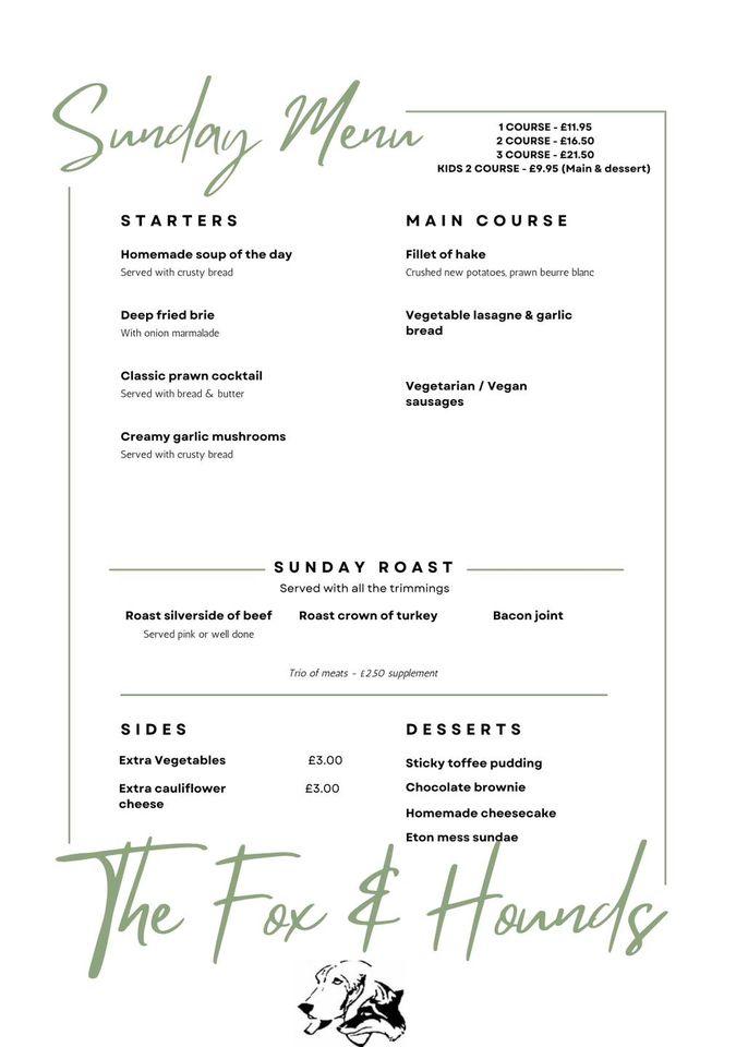 Menu at The Fox & Hounds Neasham pub & bar, Darlington
