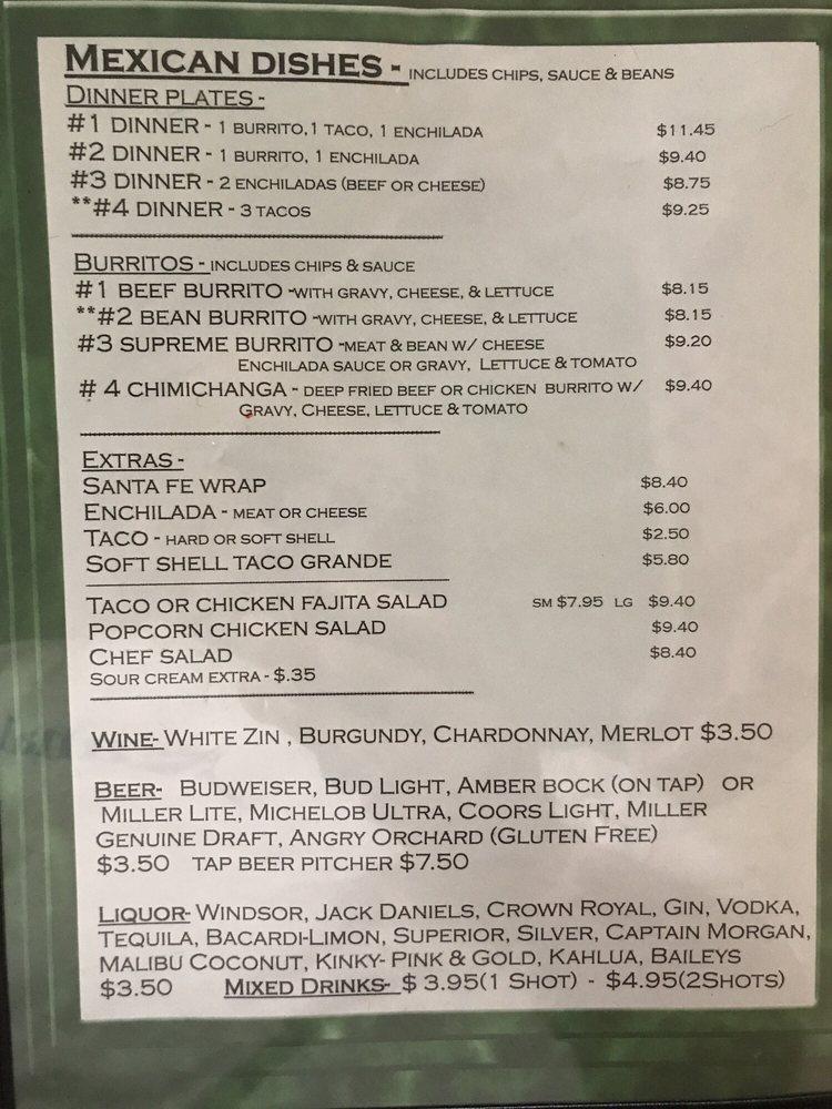 Menu at Thompson's Café pizzeria, Cavalier