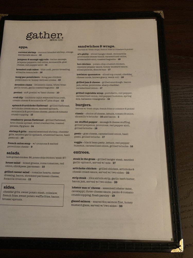 Menu at gather. by Gallo restaurant, Lewiston