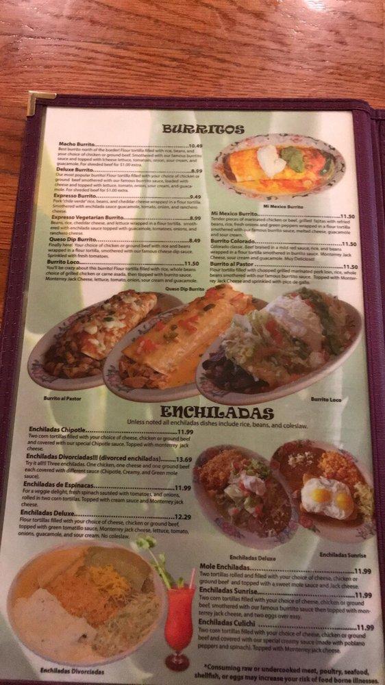 Menu at Mi Mexico Restaurant, Burlington