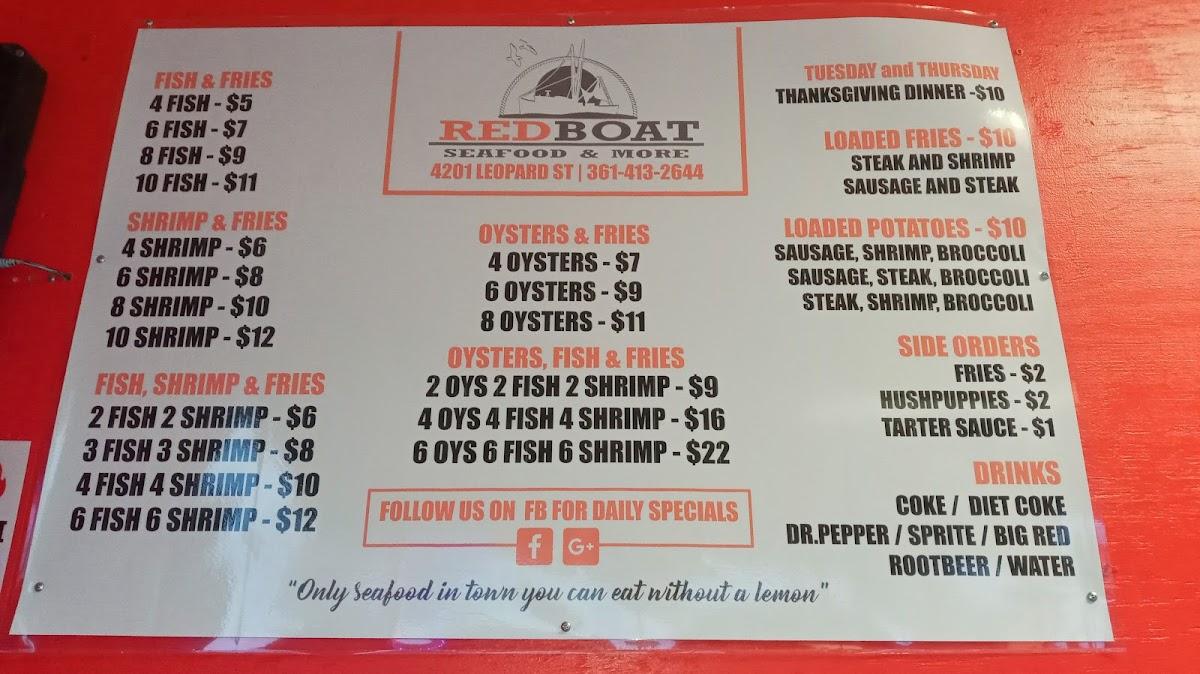 Menu at Red Boat Seafood restaurant, Corpus Christi, Leopard St