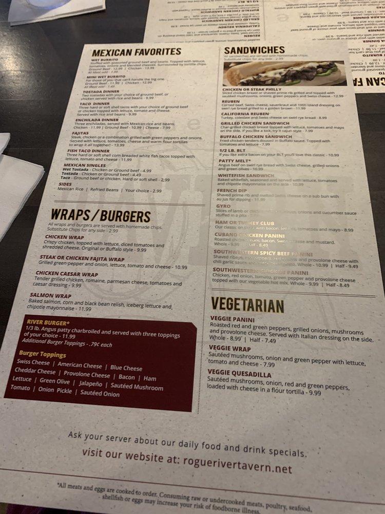 Menu at Rogue River Tavern pub & bar, Rockford