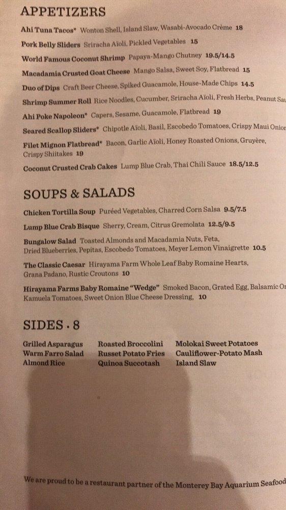 Menu at Tommy Bahama Restaurant, Bar & Store, Kihei