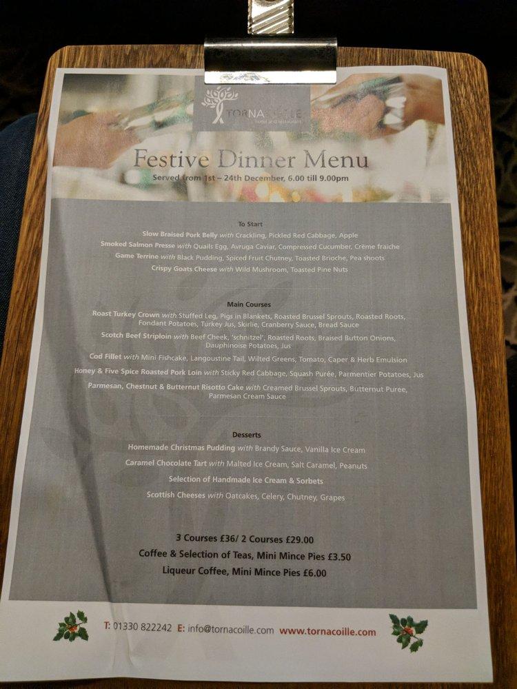 Menu at Tor-Na-Coille Hotel restaurant, Banchory