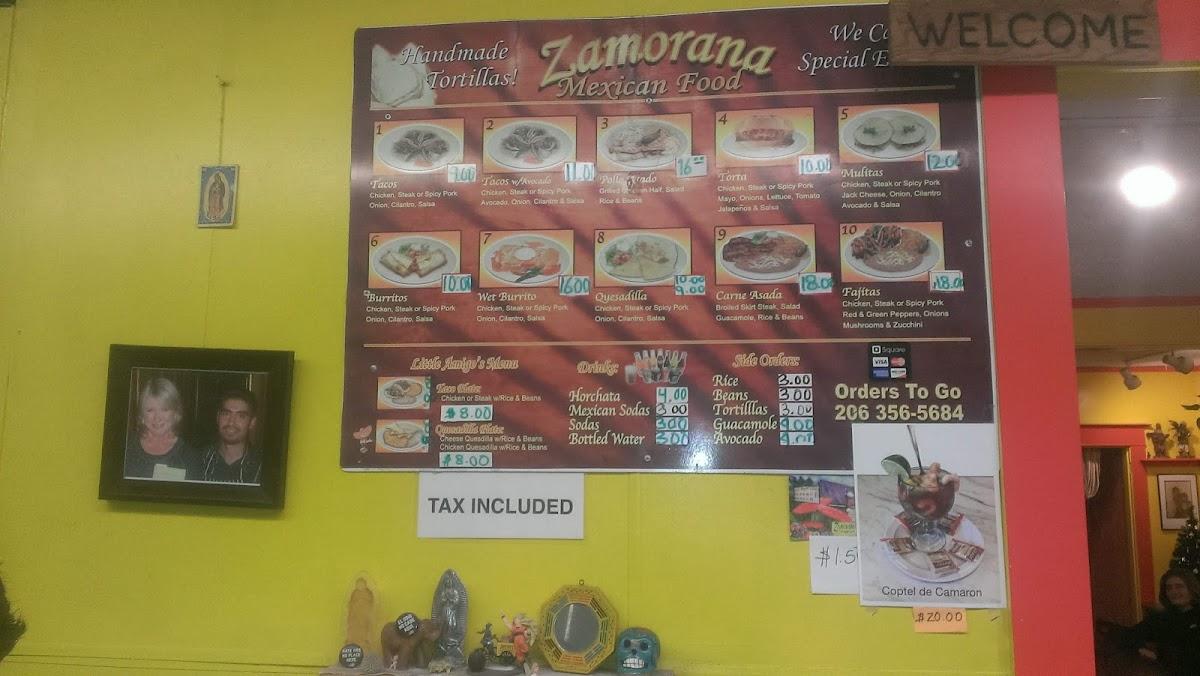 Menu at Zamorana restaurant, Vashon
