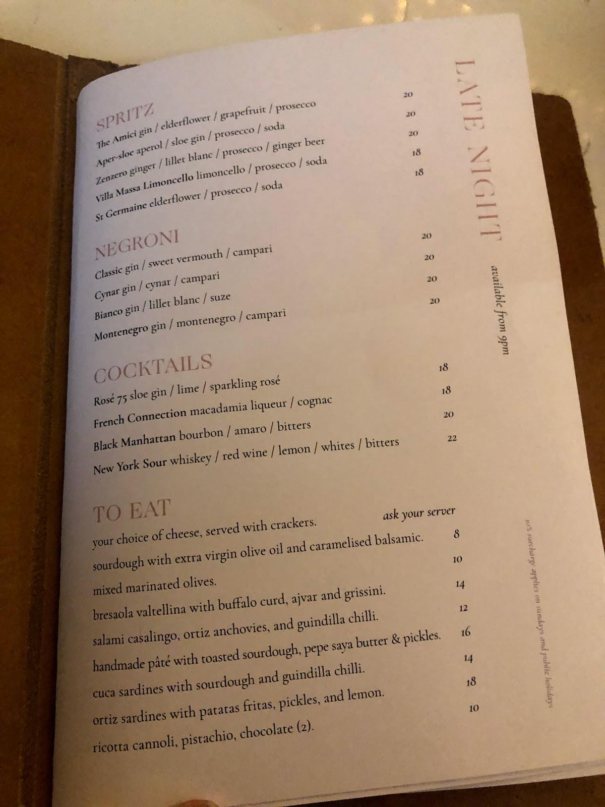 Menu at Amici Wine Bar & Deli, Canberra