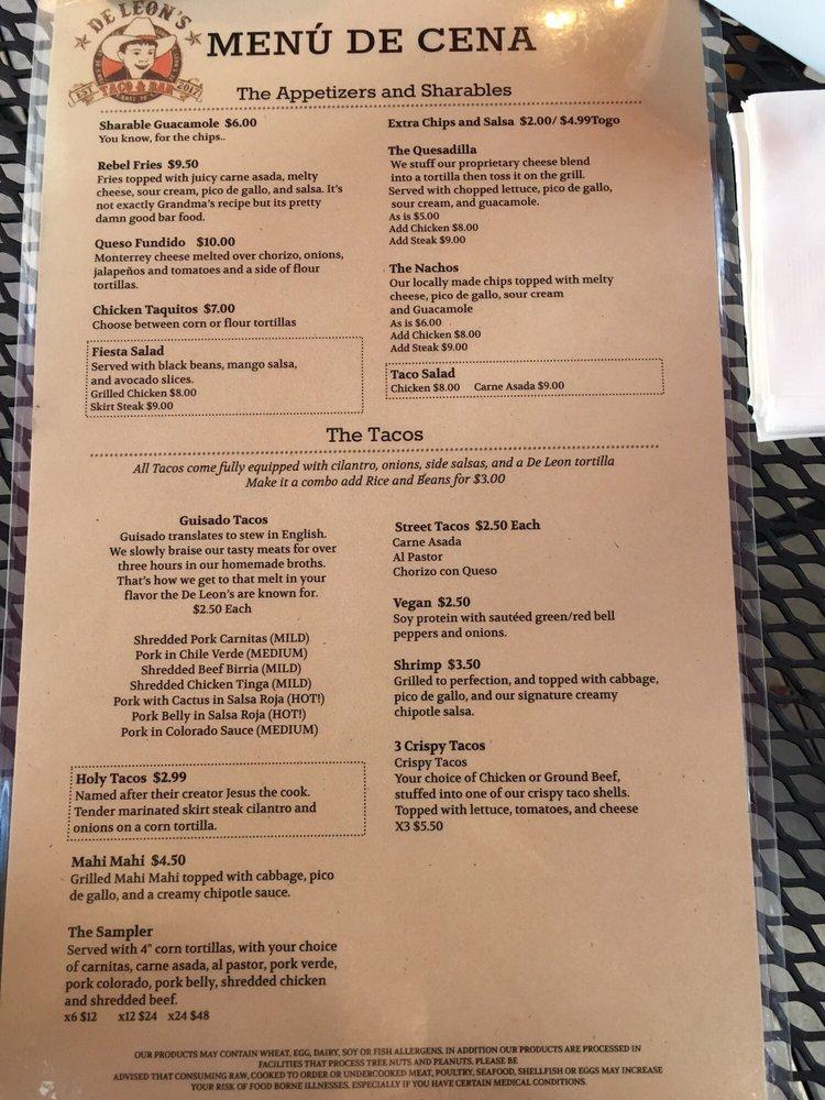 Menu at De Leon's Taco And Bar, Spokane, N Division St #110