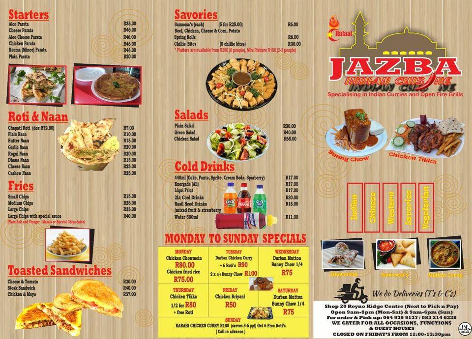 Menu at Jazba Indian Cuisine restaurant, Emalahleni
